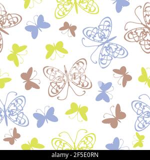 vector seamless cute gentle butterfly pattern with tropical flowers ...