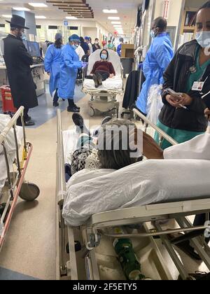 Busy and crowded hospital emergency room in New York City during the ...
