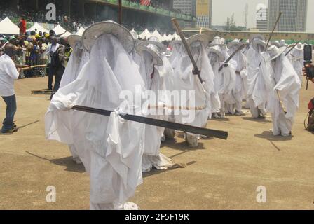 Eyo Masquerades dancing at Tafawa Balewa Square, Lagos Island, Nigeria ...