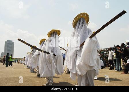 Eyo Masquerades dancing at Tafawa Balewa Square, Lagos Island, Nigeria ...