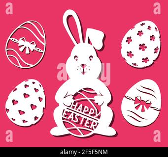 Heart of Easter holiday icons. Easter rabbit bunny with painted eggs ...