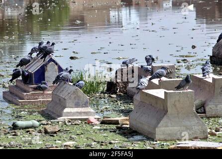 Pakistan. March 26, 2021: The inundated graveyard of Tando Yousaf by ...