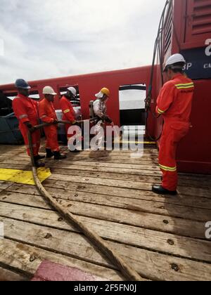 seafarer carried out monthly fire drill on deck, to refresh their ...