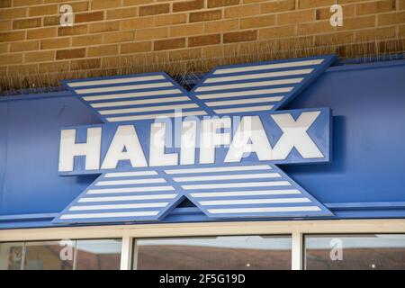 Halifax Building Society logo and signage part of the HBOS group Stock ...