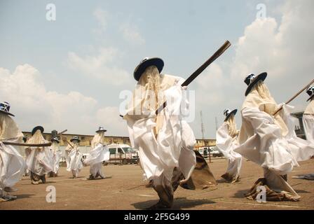 Eyo Masquerades dancing at Tafawa Balewa Square, Lagos Island, Nigeria ...