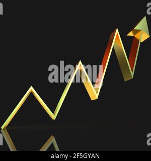 An abstract 3d golden upward trend line arrow background image Stock ...