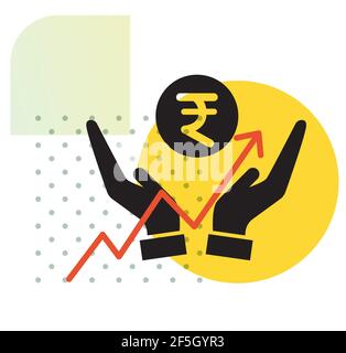Human hand and Indian rupee symbol. Money and finance line vector icon ...