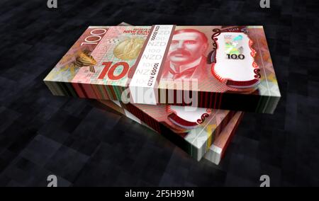 New Zealand Dollar money pack 3d illustration. 100 NZD banknote bundle ...