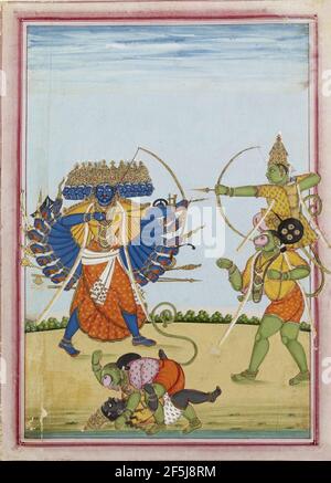 Rama and Hanuman fighting Ravana, an album painting on paper, c1820 ...