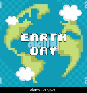 Earth day pixel art with text - Vector illustration Stock Vector Image ...