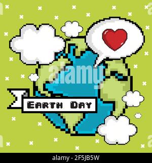 Earth day pixel art with text - Vector illustration Stock Vector Image ...