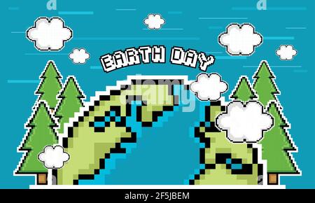 Earth day pixel art with text - Vector illustration Stock Vector Image ...