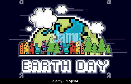 Earth day pixel art. Earth with a metropolis - Vector illustration ...