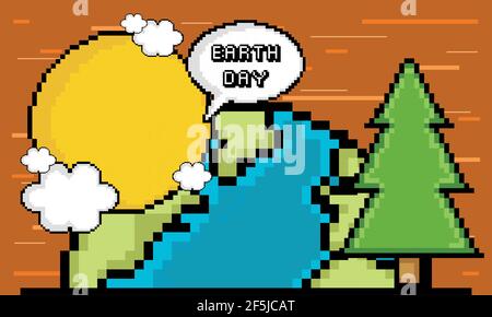 Earth day pixel art with text - Vector illustration Stock Vector Image ...