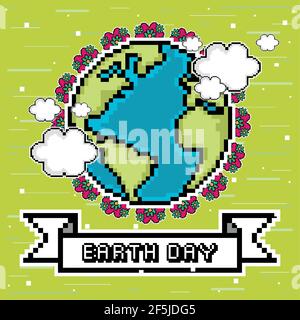 Earth day pixel art with text - Vector illustration Stock Vector Image ...