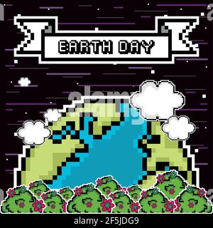 Earth day pixel art with text - Vector illustration Stock Vector Image ...