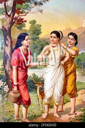 Raja Ravi Varma, Shakuntala and Sakhis (Oleographic print Stock Photo ...
