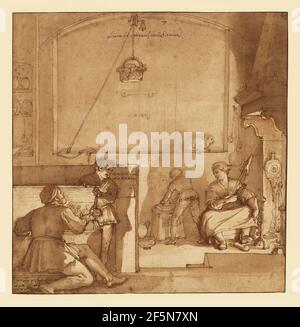 Drawing by Federico Zuccaro depicting Taddeo in the Belvedere Court of ...