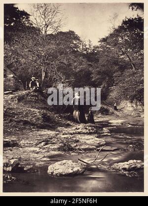 Couple and child by stream, Arthur Brown (British, active 1850s ...