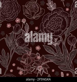 Seamless pattern rose and peony flowers. Confetti, cosmetics, wedding ...