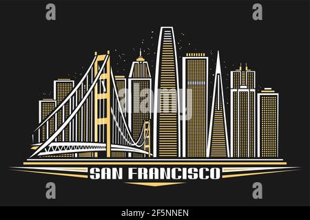 Outline San Francisco California City Skyline with Modern Buildings ...