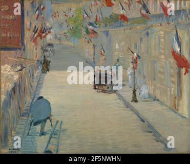 'The Rue Mosnier with Flags' by Edouard Manet portrays a lively street ...