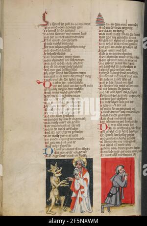 Satan before God; Job in Prayer; Weltchronik, about 1400-1410 Stock ...