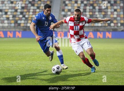 RIJEKA, CROATIA - MARCH 27: Ioannis Pittas of Cyprus and Sime Vrsaljko ...