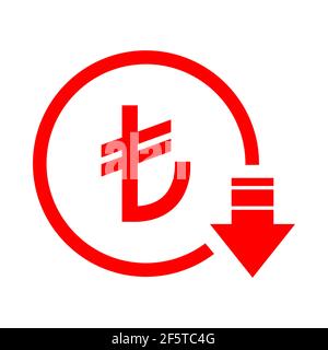 Turkish lira reduction symbol, cost decrease icon. Reduce debt bussiness sign vector ...
