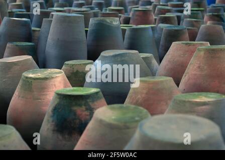 An old and traditional huge clay pot for cultivating paddy crop in ...