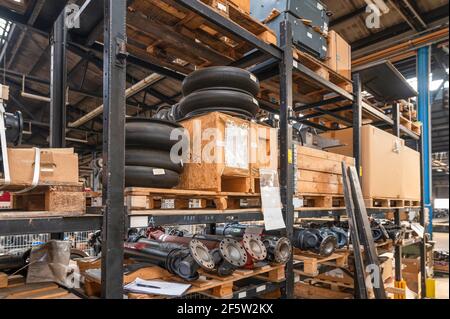 Metal spare parts on shelf at warehouse Stock Photo - Alamy