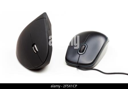 wireless vs wired mouse isolated on white background Stock Photo - Alamy