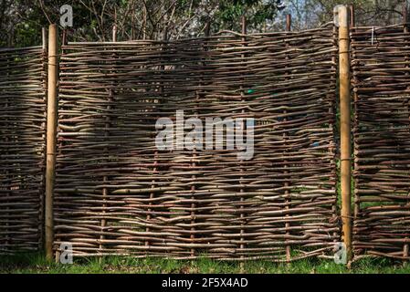Traditional hand woven fencing panels or hurdles made from Hazel ...
