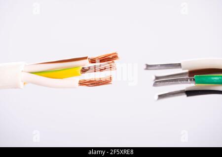 Electric cable without insulation isolated on white background with ...