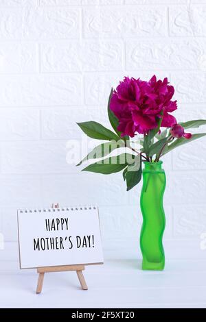 Happy mother's day text and peony. Stylish floral greeting card ...
