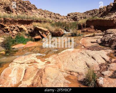 Zaida, Morocco - April 10, 2015. Tunnel between water wells in desert ...
