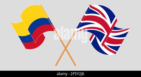 Colombia and United Kingdom Flags Crossed Flat Style. Official ...