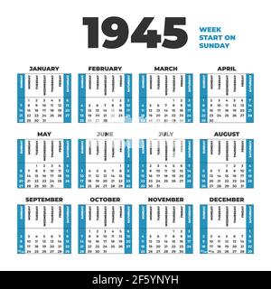 1945 year historic calendar. Weeks start on Monday Stock Vector Image ...