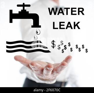 Water leak concept levitating above a human hand Stock Photo - Alamy