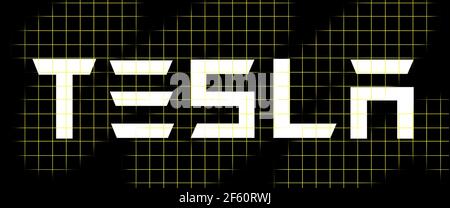 Illustration of wordings with the Tesla symbol Stock Photo - Alamy
