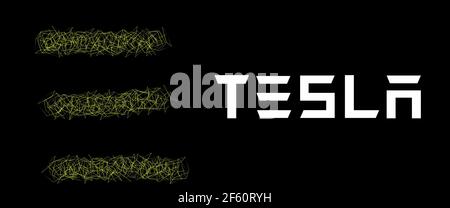 Illustration of wordings with the Tesla symbol Stock Photo - Alamy