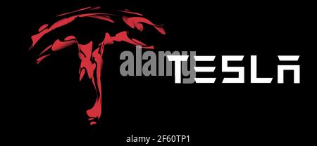 Illustration of wordings with the Tesla symbol Stock Photo - Alamy