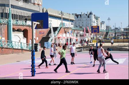 Basketball court on Brighton Beach, Brighton, England, UK Stock Photo ...
