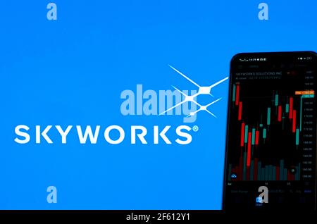 In this photo illustration Skyworks Solutions, Inc. logo seen displayed ...