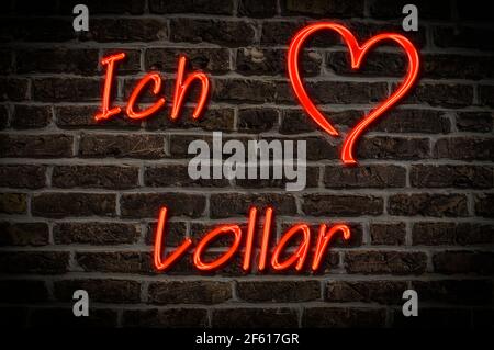 Leuchtreklame, Ich liebe Lollar, Hessen, Deutschland, Europa ...