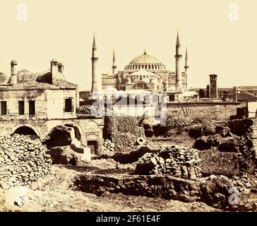 Istanbul, Turkey 1850s. Hagia Sophia Mosque drawings showing the ...