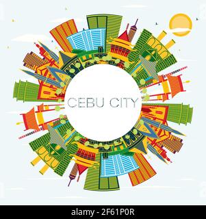 Cebu City Philippines Skyline with Color Buildings, Blue Sky and Copy ...