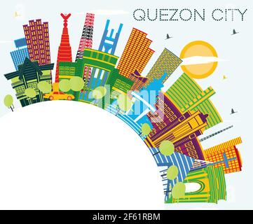 Quezon City Philippines Skyline with Color Buildings. Vector ...