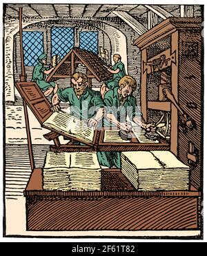 Medieval Printers at work, 1568, Amman Stock Photo - Alamy