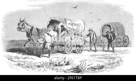 Colorado Gold Rush, Wagon Train and Native Americans, 1859 Stock Photo ...